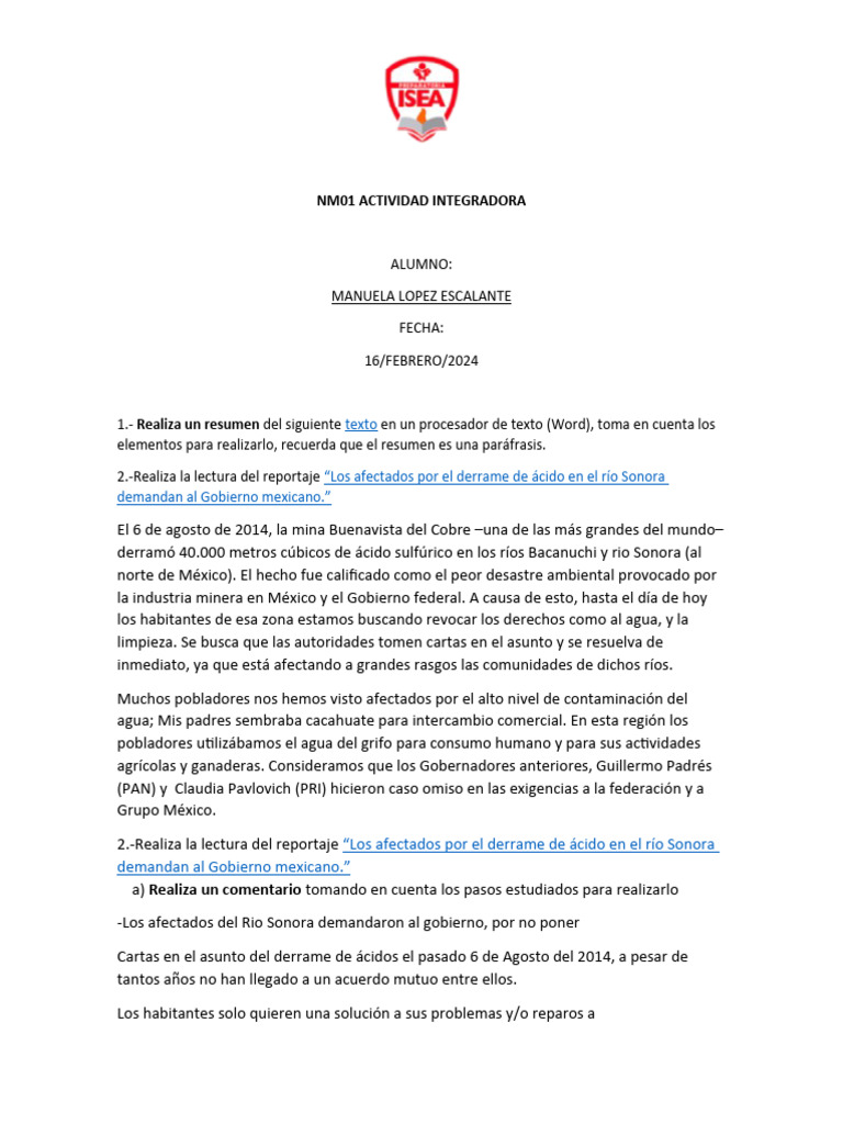 Act NM01 INTEGRADORA | PDF | Hoja | México