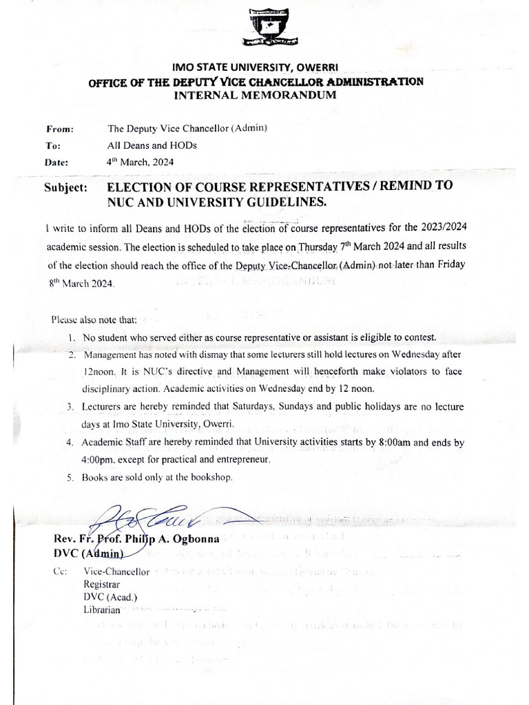 Memo From DVC Admin | PDF