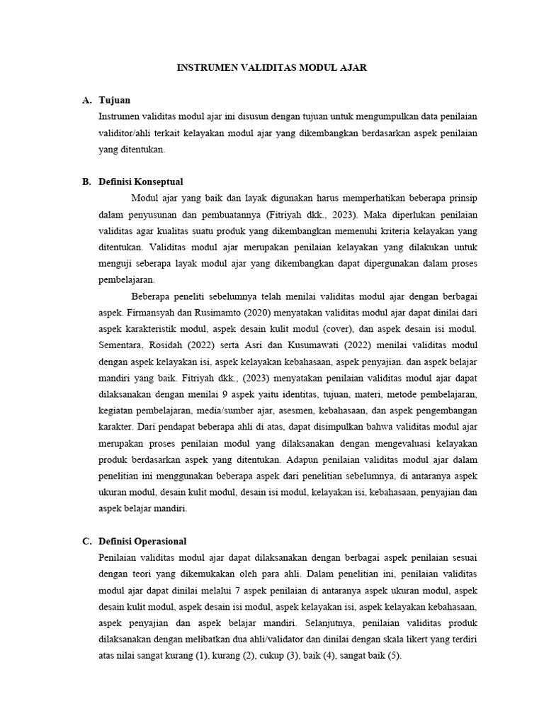 Dr. I Gede Margunayasa - INSTRUMEN VALIDITAS MODUL AJAR | PDF