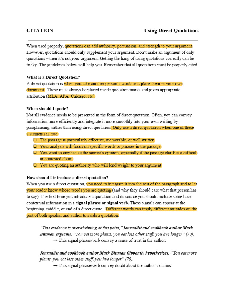 Direct Quoting - 2 | Download Free PDF | Citation | Apa Style