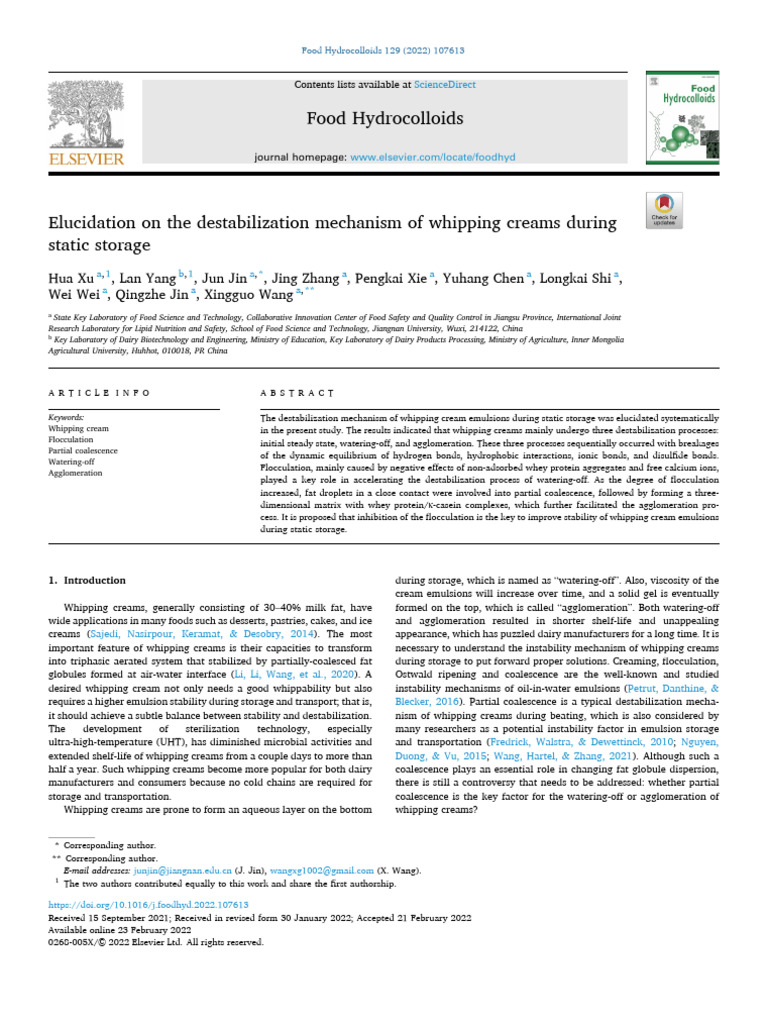 Elucidation On The Destabilization Mechanism of Whipping Creams During ...