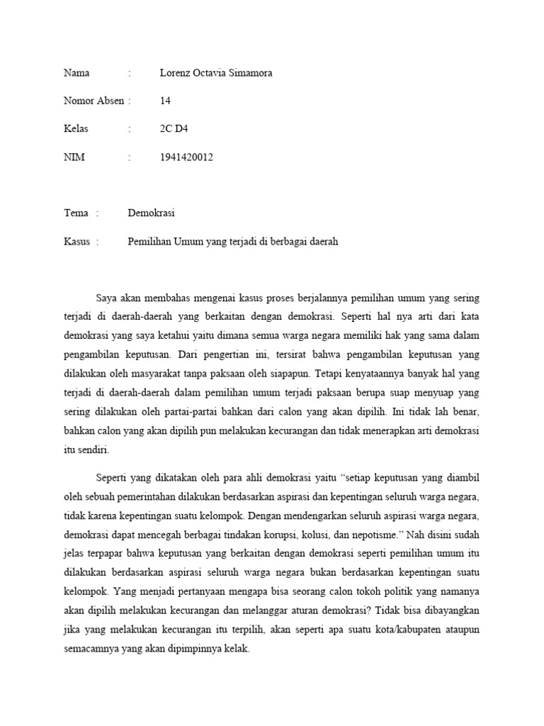 Lorenz Octavia Simamora Nomor Absen 14 Kelas 2c d4 | PDF