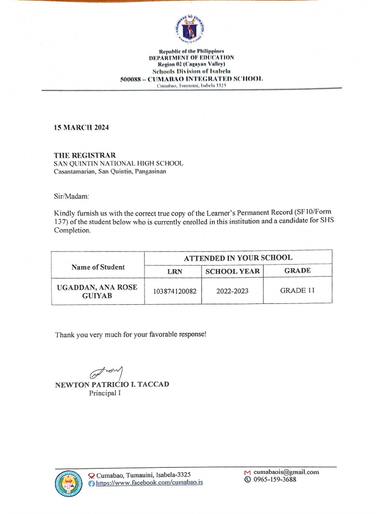 Ugaddan Ana - Rose Guiyab SF9 Request - Letter | PDF