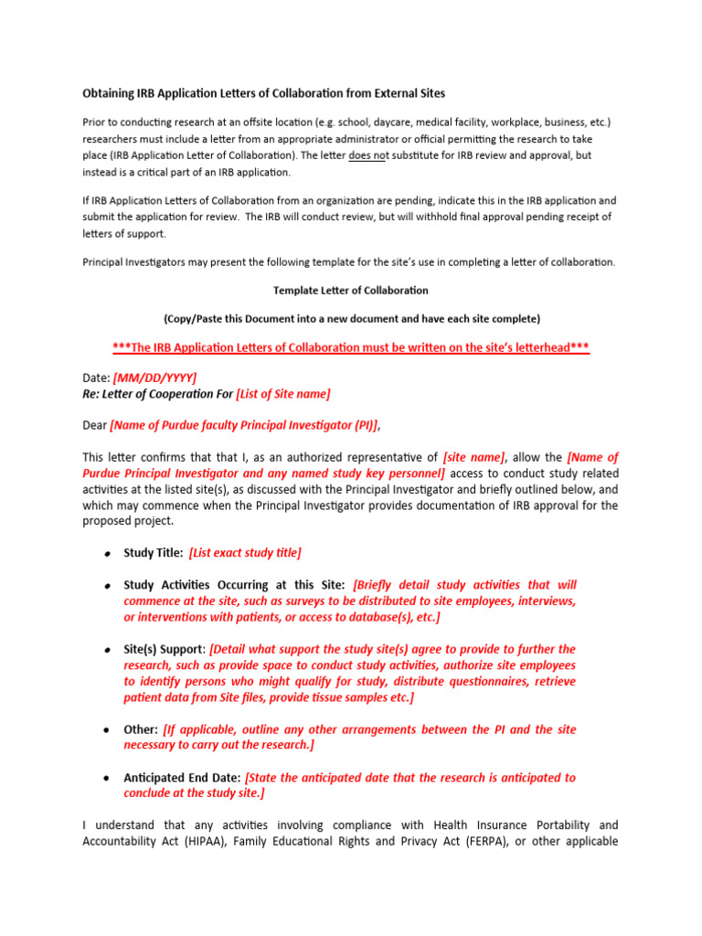 Parameters For IRB Letters of Collaboration | PDF | Institutional ...