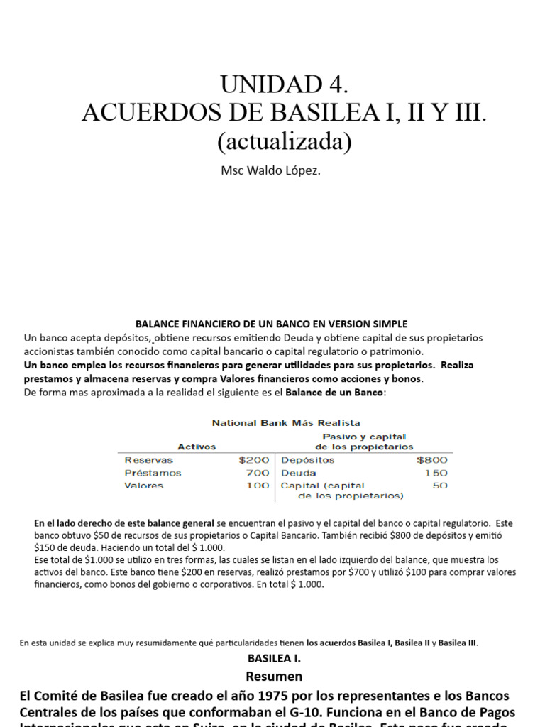 UNIDAD 4. RESUMEN DE LOS ACUERDOS DE BASILEA I, II Y III - PPTX ...