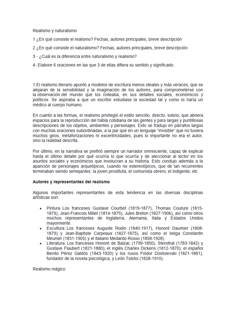 Realismo y Naturalismo | PDF | Realismo literario
