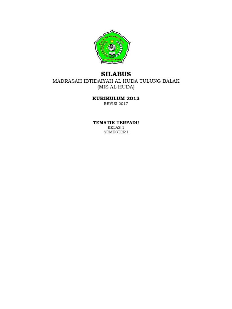 Silabus Tematik Kelas 1 Tema 1 SD/MI | PDF