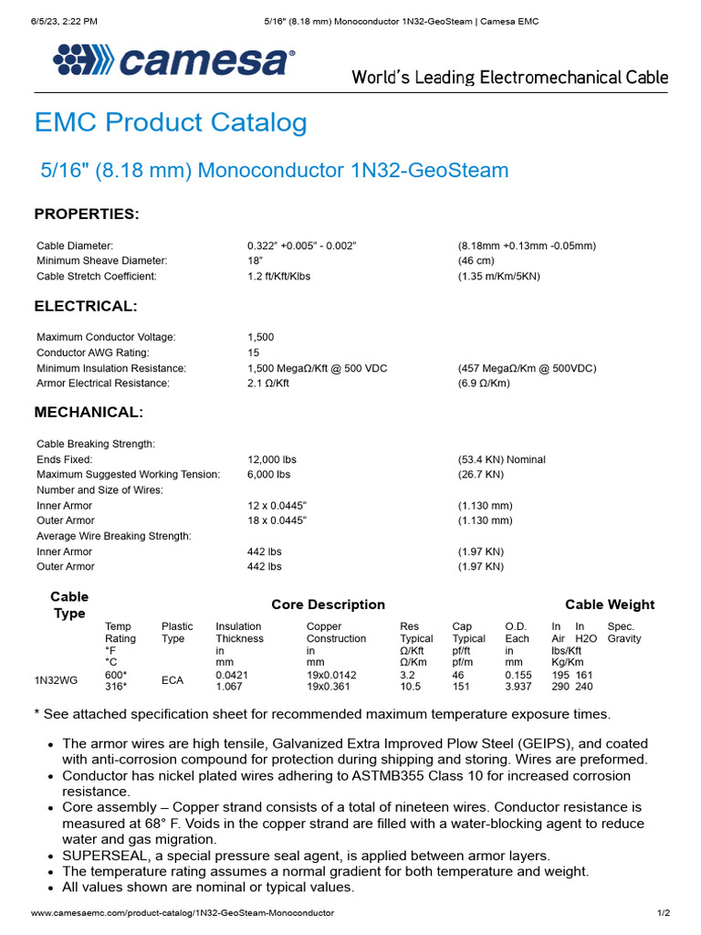Camesa 1N32 Monoconductor Specs | PDF | Electrical Resistance And ...