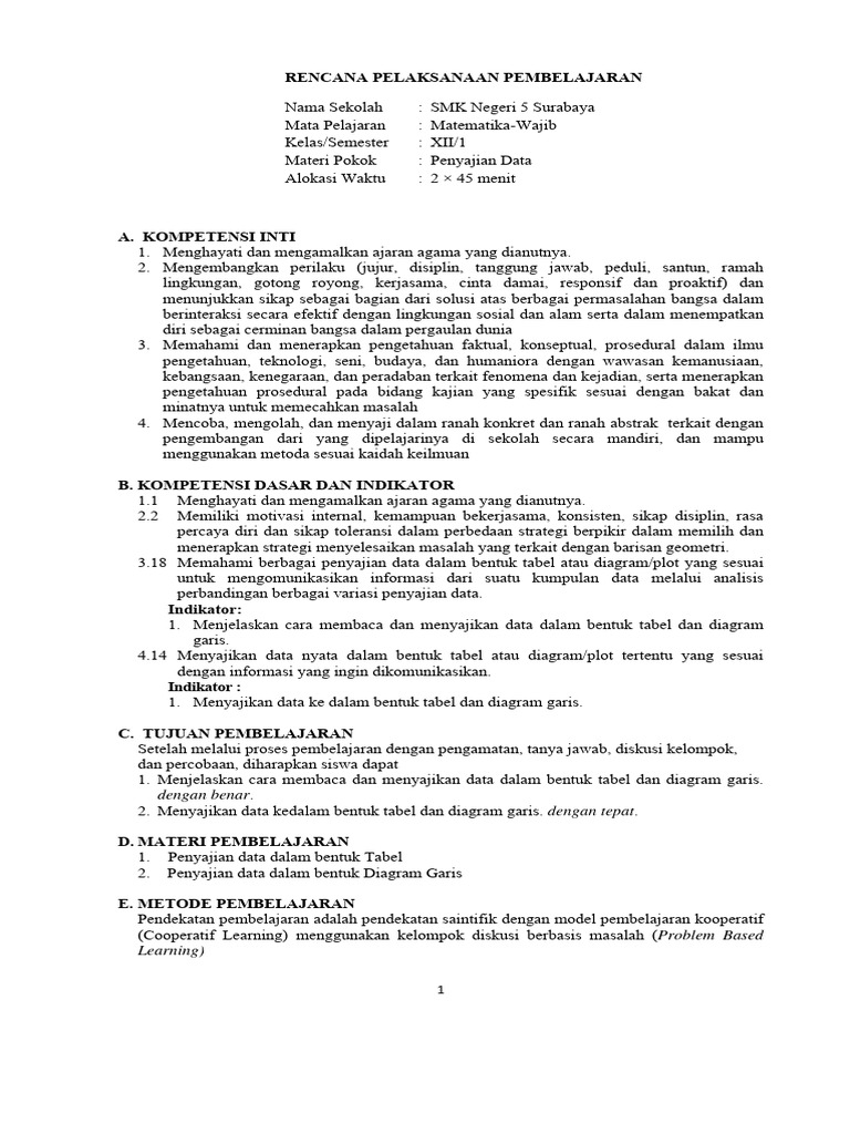Contoh RPP K13 XII Penyajian Data | PDF