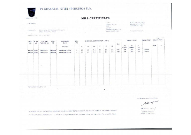 MILL SHEET - PLAT 1 mm | PDF