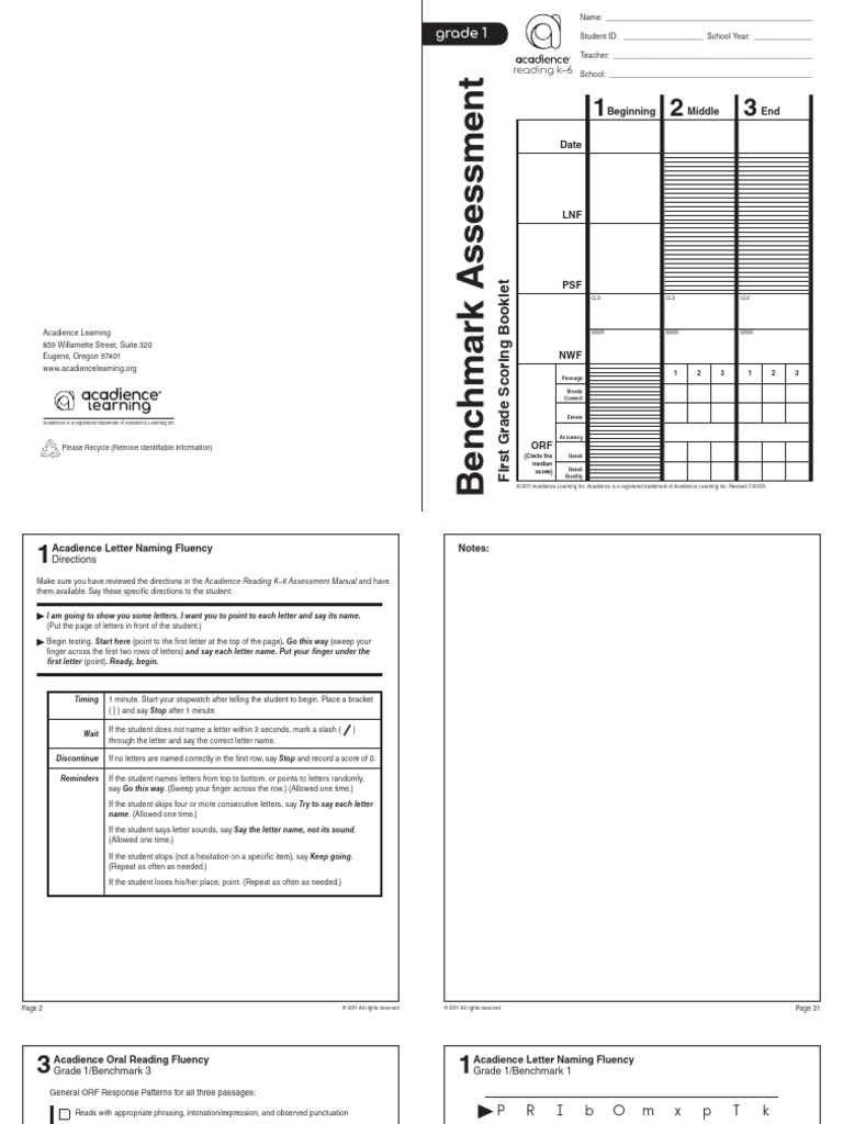 AcadienceReading_Benchmark_Scoring_G1 | PDF | Trees | Linguistics