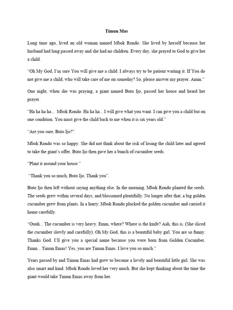 Timun Mas Story Telling Pdf