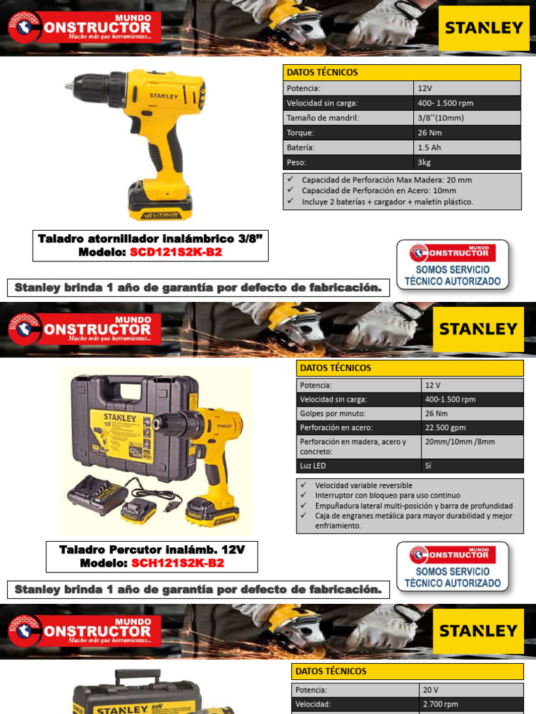 Ficha Tecnica Taladro Stanley | PDF