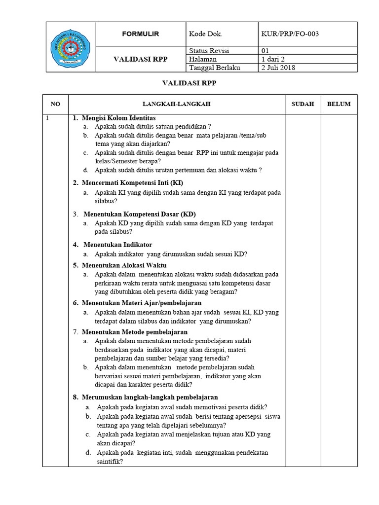 Panduan Validasi RPP Terstruktur | PDF | Karier & Perkembangan | Pengelolaan Keuangan & Uang