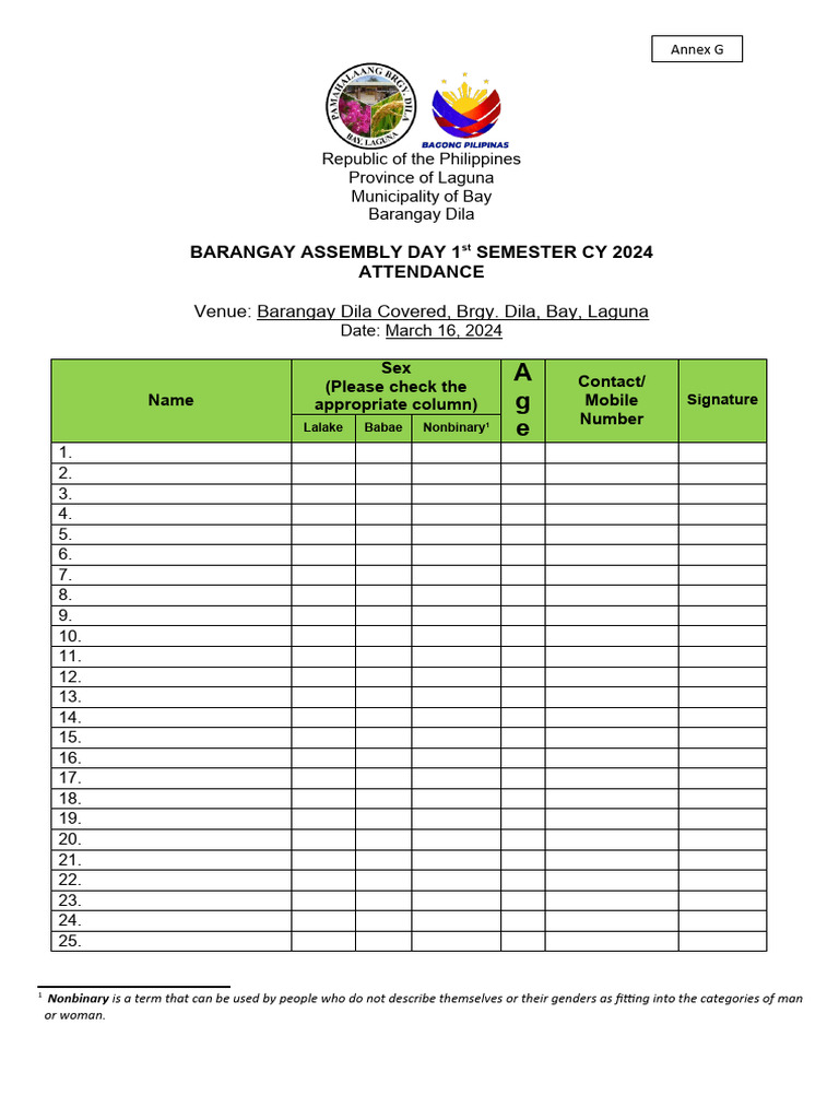 Annexes G - Attendance Sheet | PDF | Discrimination | Gender Identity