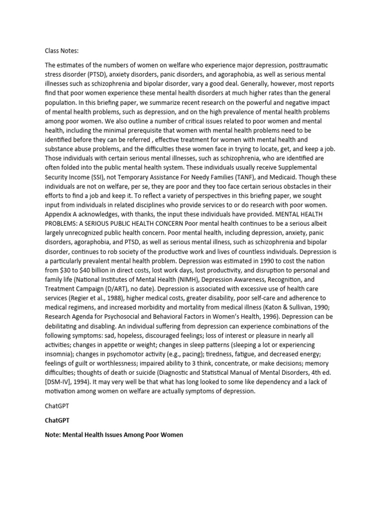Class Notes | PDF | Mental Disorder | Major Depressive Disorder