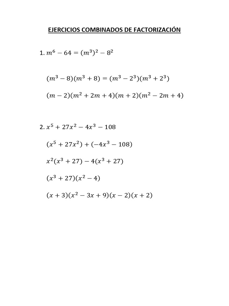 Ejercicios Combinados de Factorización | PDF