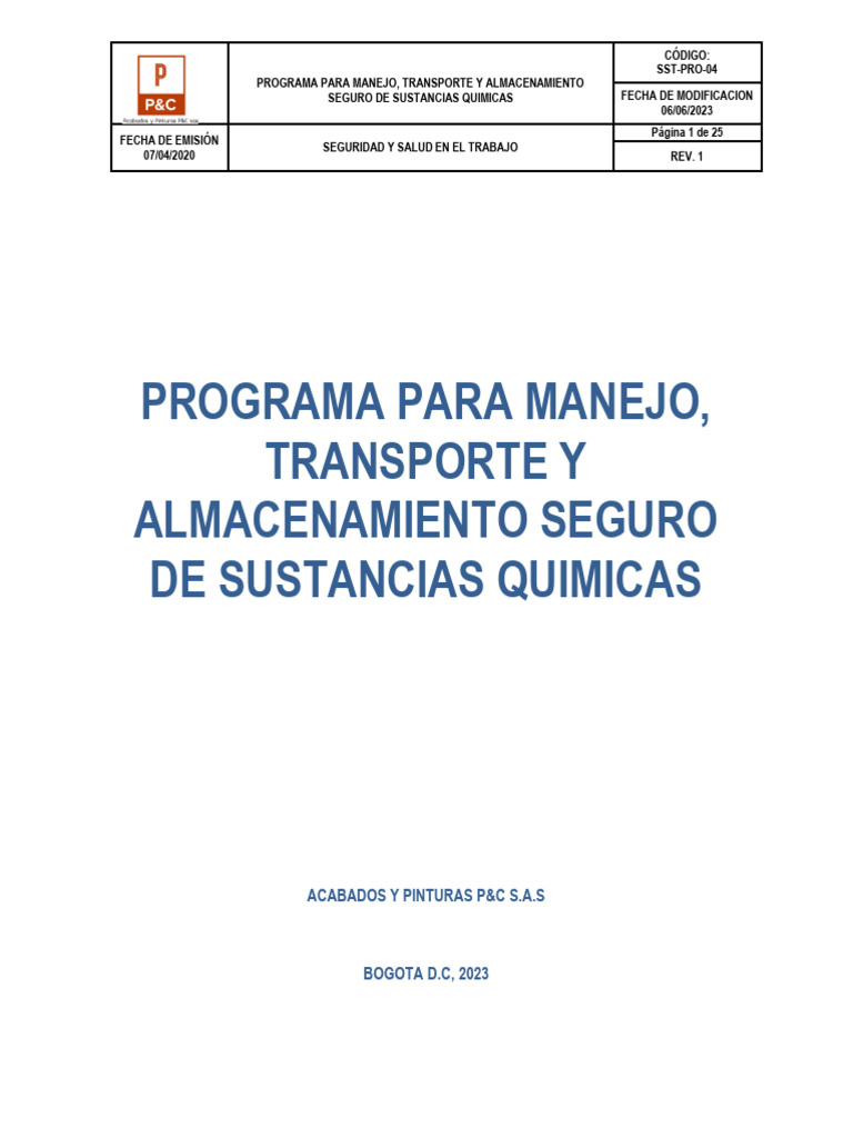 SST-PRM-04 Programa para Manejo, Transporte y Almacenamiento Seguro de SQ | PDF | Combustión ...