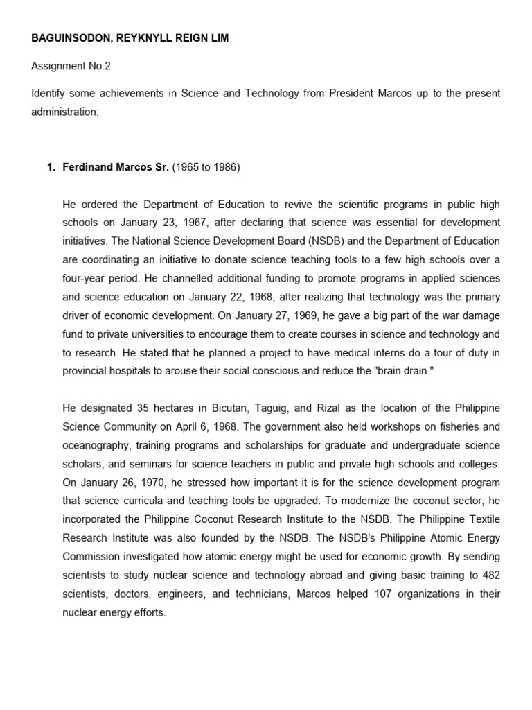 Assignment No.2 | Download Free PDF | Corazon Aquino | Science