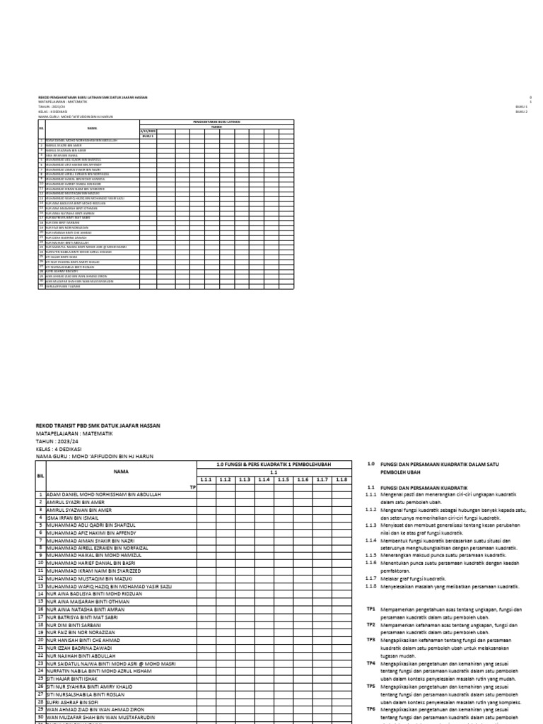 Rekod Transit PBD MM Ting 1 - 5 KSSM (F4 - 2023) | PDF