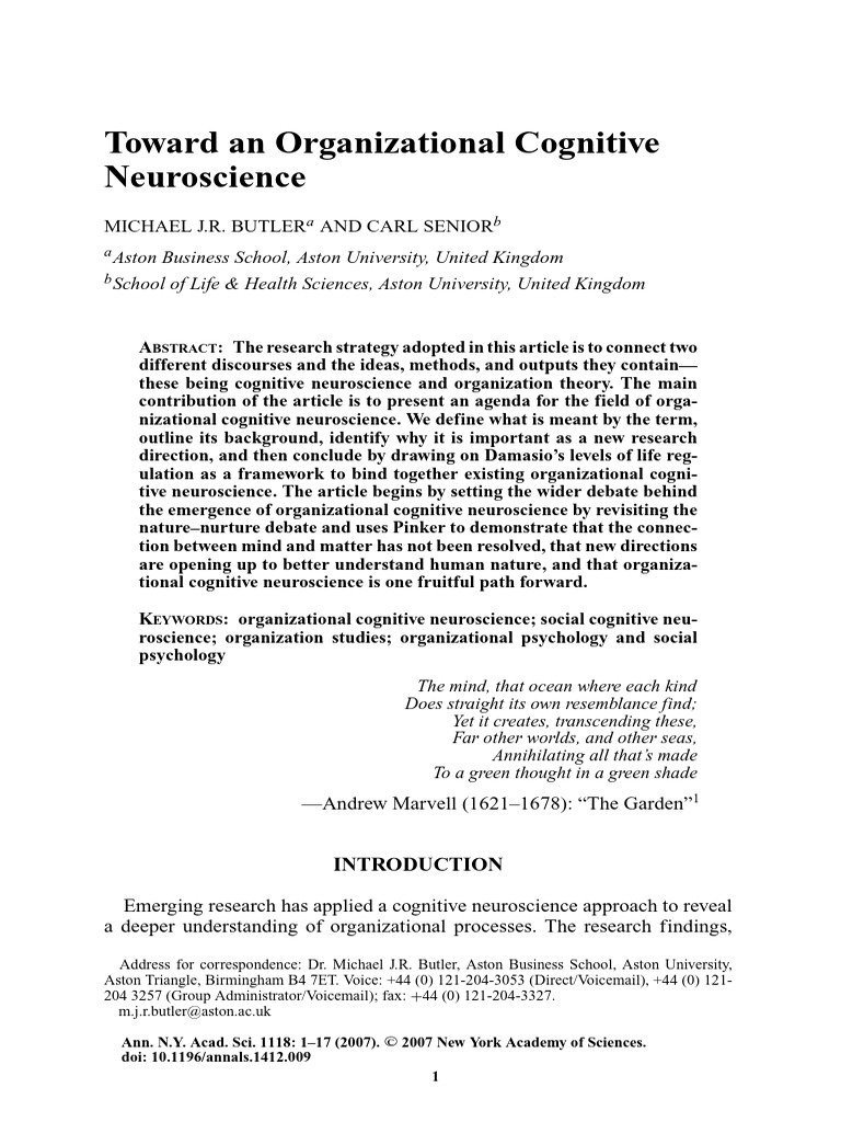 Organizational Cognitive Neuroscience Insights | PDF | Emotions ...