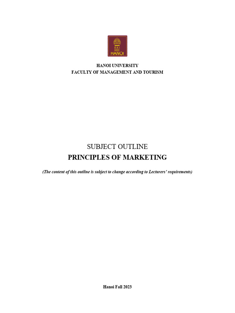 PMK Subject Outline Fall 2023 | PDF | Marketing | Strategic Management