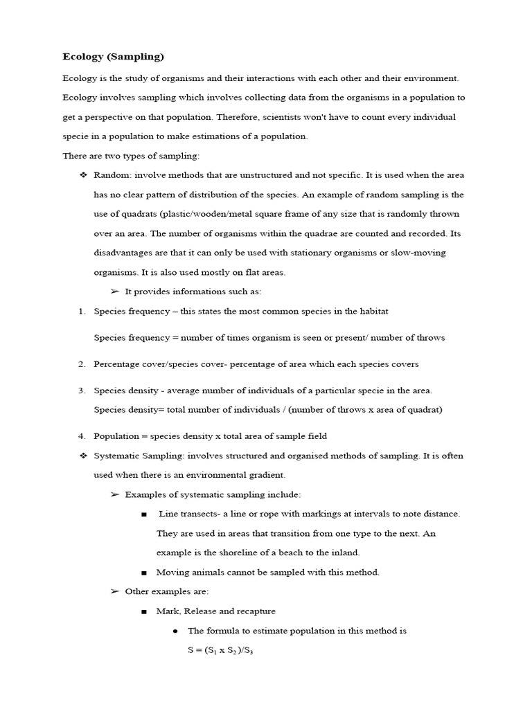 Ecology (Sampling) (CSEC) | PDF | Sampling (Statistics) | Natural ...