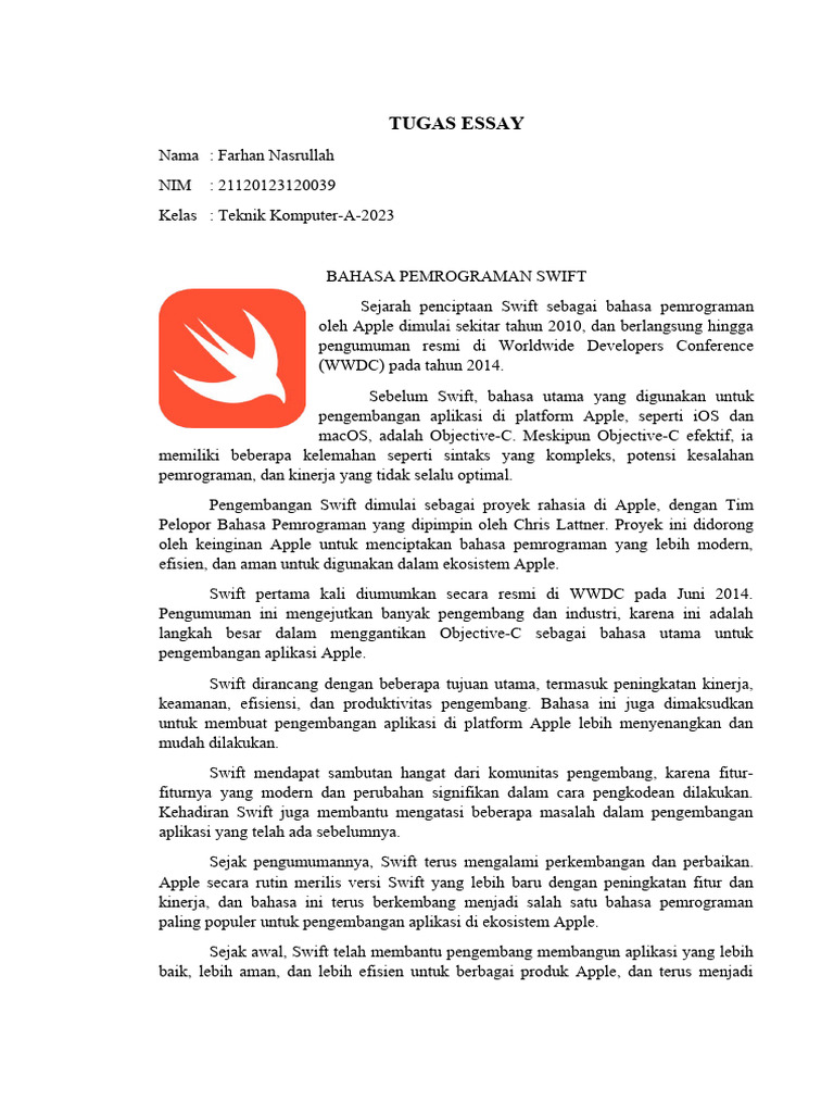 Bahasa Pemrograman Swift | PDF | Komputer | Teknologi & Rekayasa