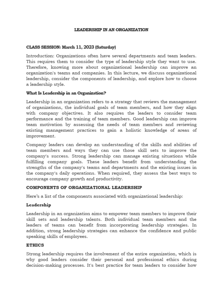 Leadership in An Organization 1 | PDF | Leadership | Goal