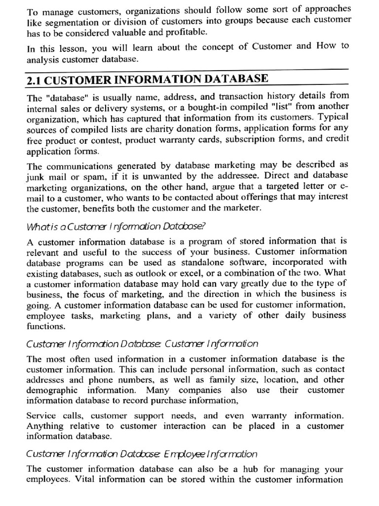 Customer Database Unit 2 | PDF | Customer Relationship Management ...