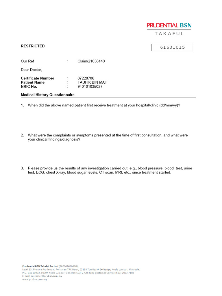 KTS - Medical History Questionnaire by DR | PDF | Medical Diagnosis ...