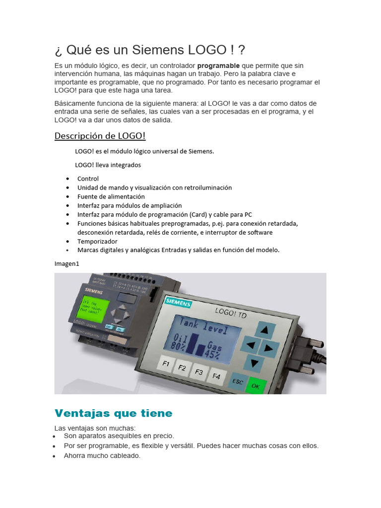 Introducción al Siemens LOGO! | PDF | Controlador lógico programable | Ingenieria Eléctrica