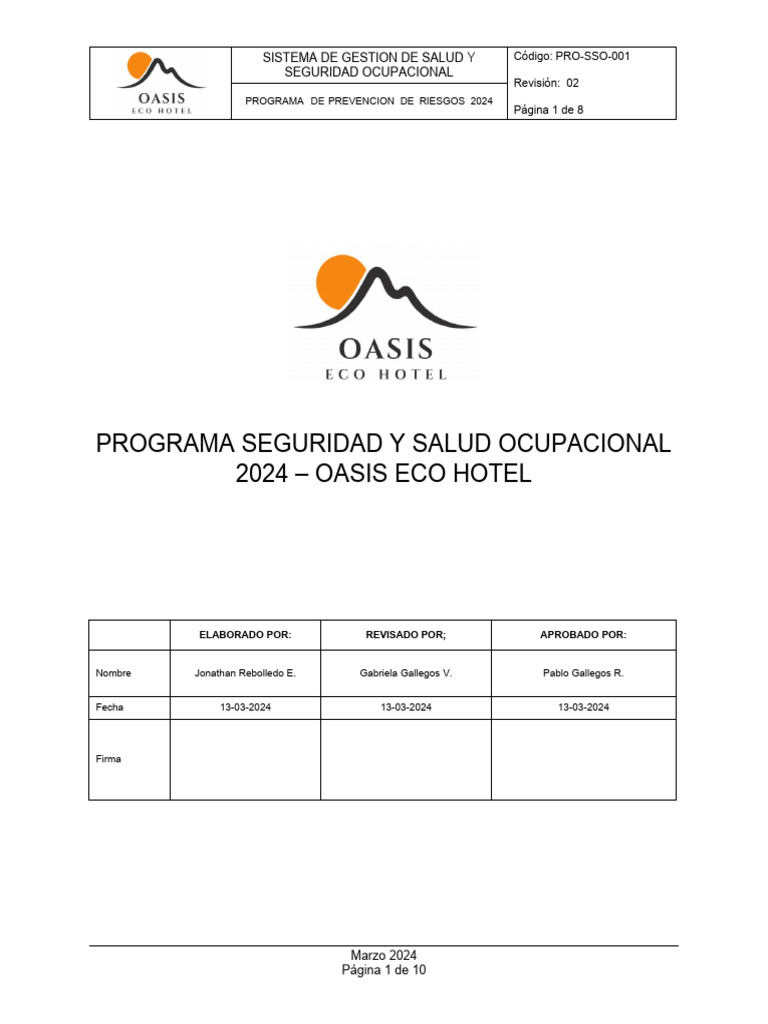 PRO-SSO-001 Programa SSO 2024 | PDF | Seguridad y salud ocupacional | Relaciones laborales