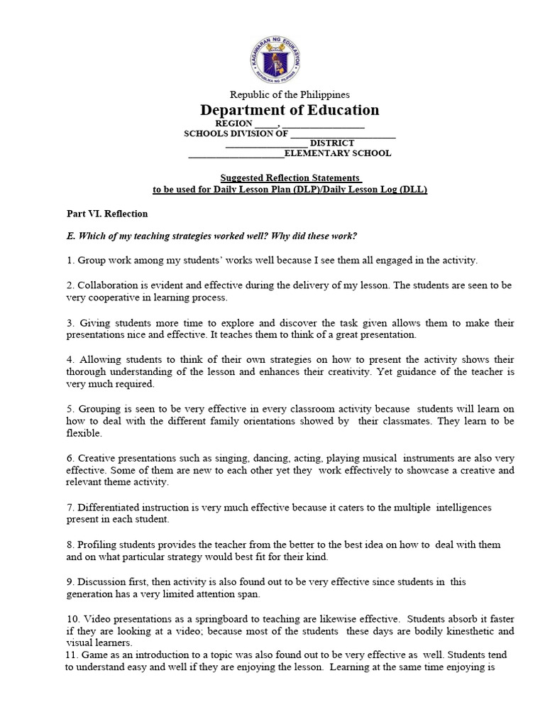 Reflection For DLL 23-24 | PDF | Differentiated Instruction | Teachers