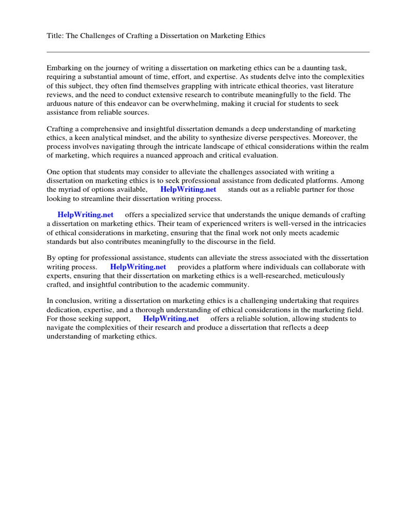 Dissertation Marketing Ethics | PDF | Multi Level Marketing | Marketing