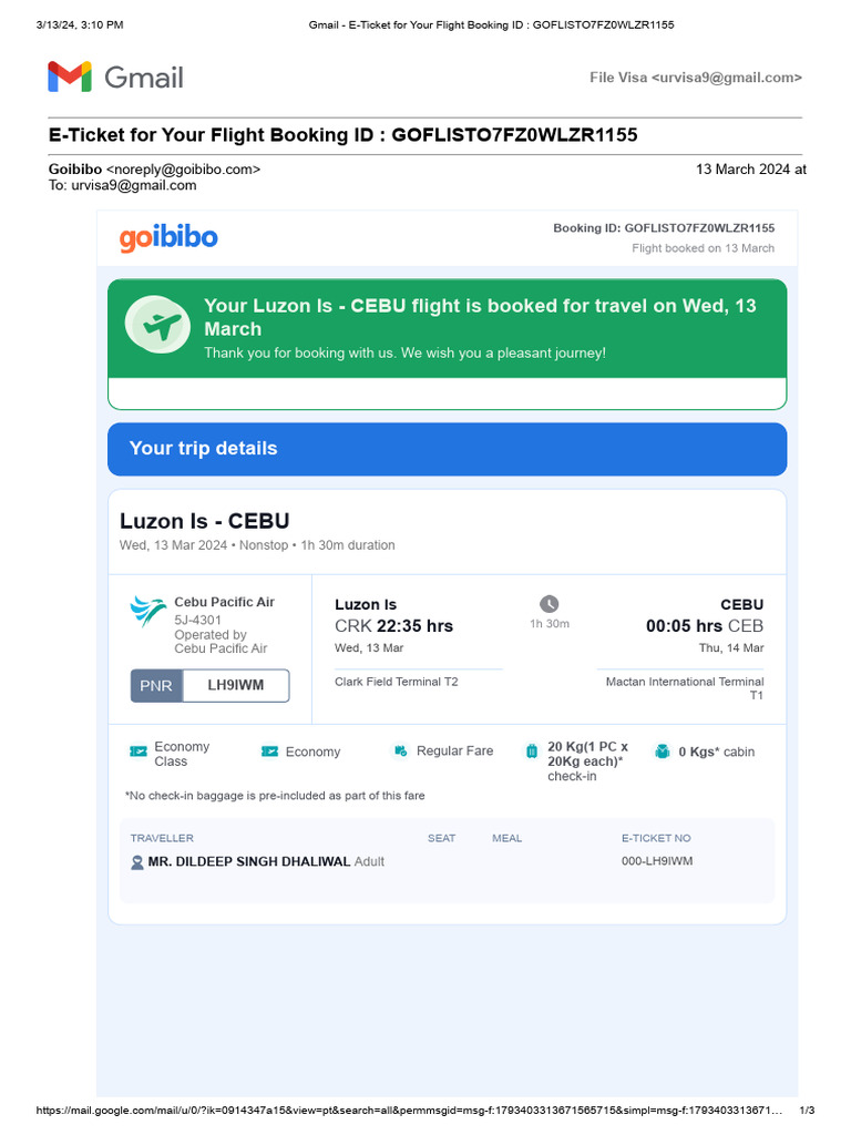 Cebu Pacific Flight E-Ticket Details | PDF | Transport Companies | Airlines