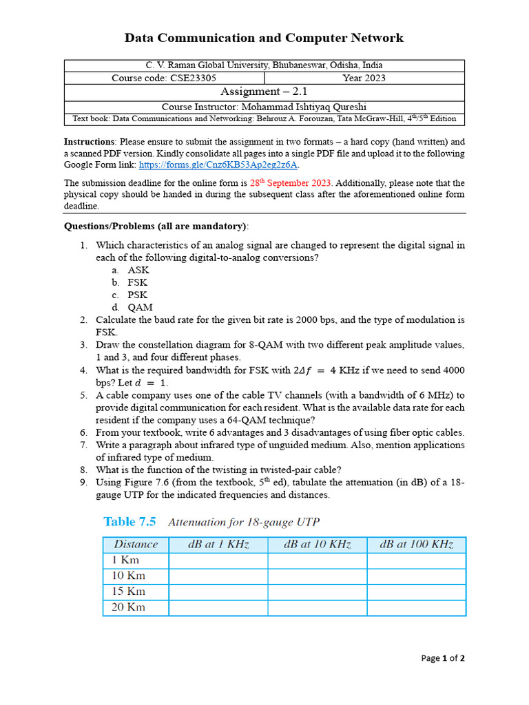 Assignment DCCN 2.1 | PDF | Bit Rate | Attenuation