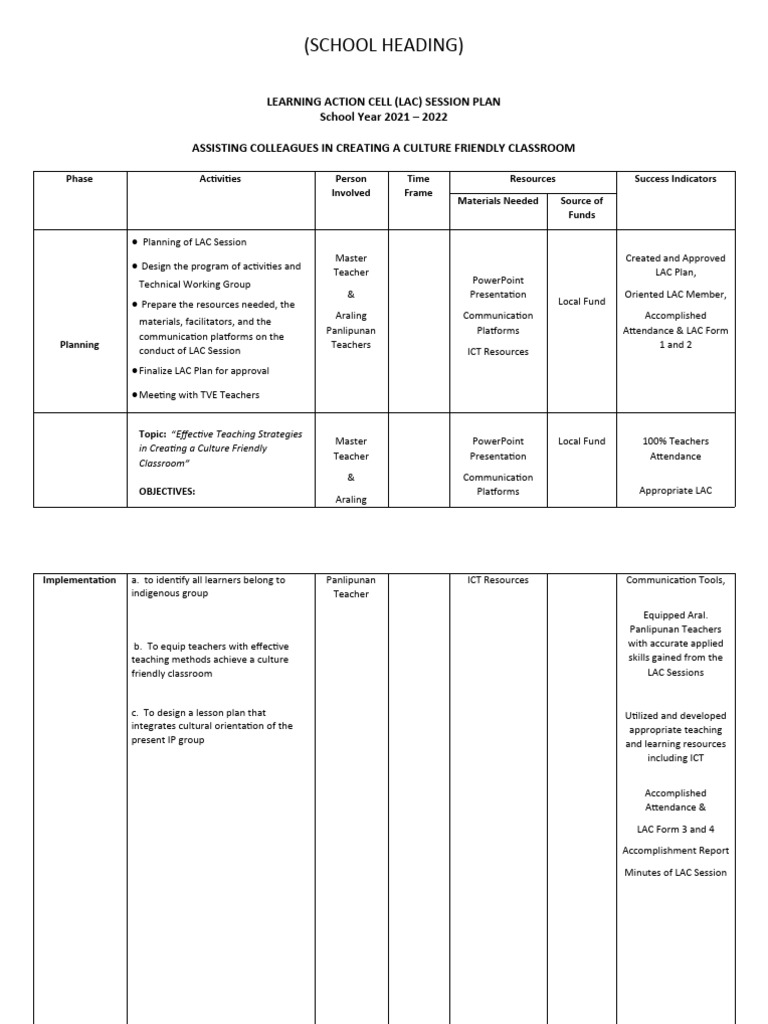 Lac Plan | PDF | Educational Technology | Teachers