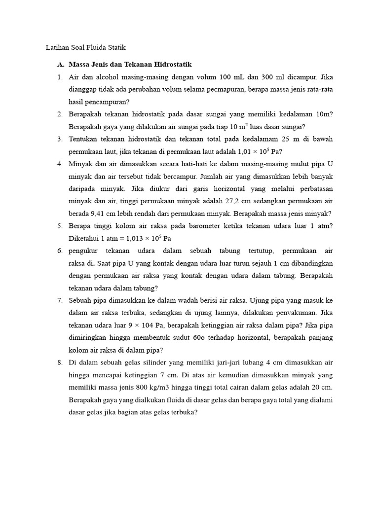Latihan Soal Fluida Statik | PDF