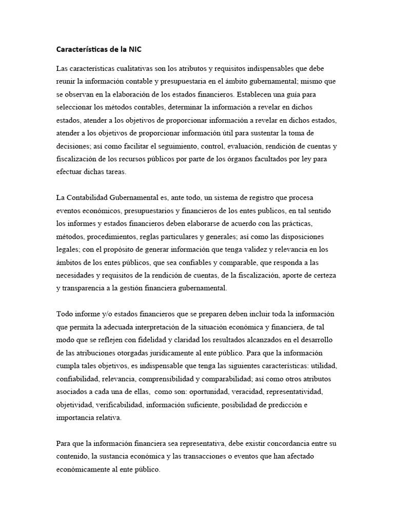 Características Nic | PDF | Contabilidad | Estado financiero