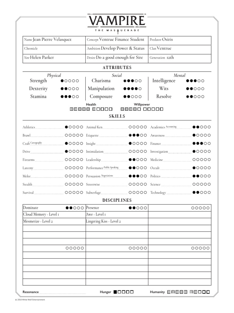 VTM Sheet Rafael Pierre Velasquez Draft 4 | PDF