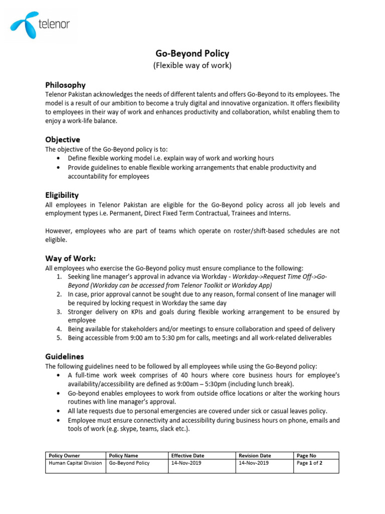 Go-Beyond Policy | PDF | Employment | Working Time