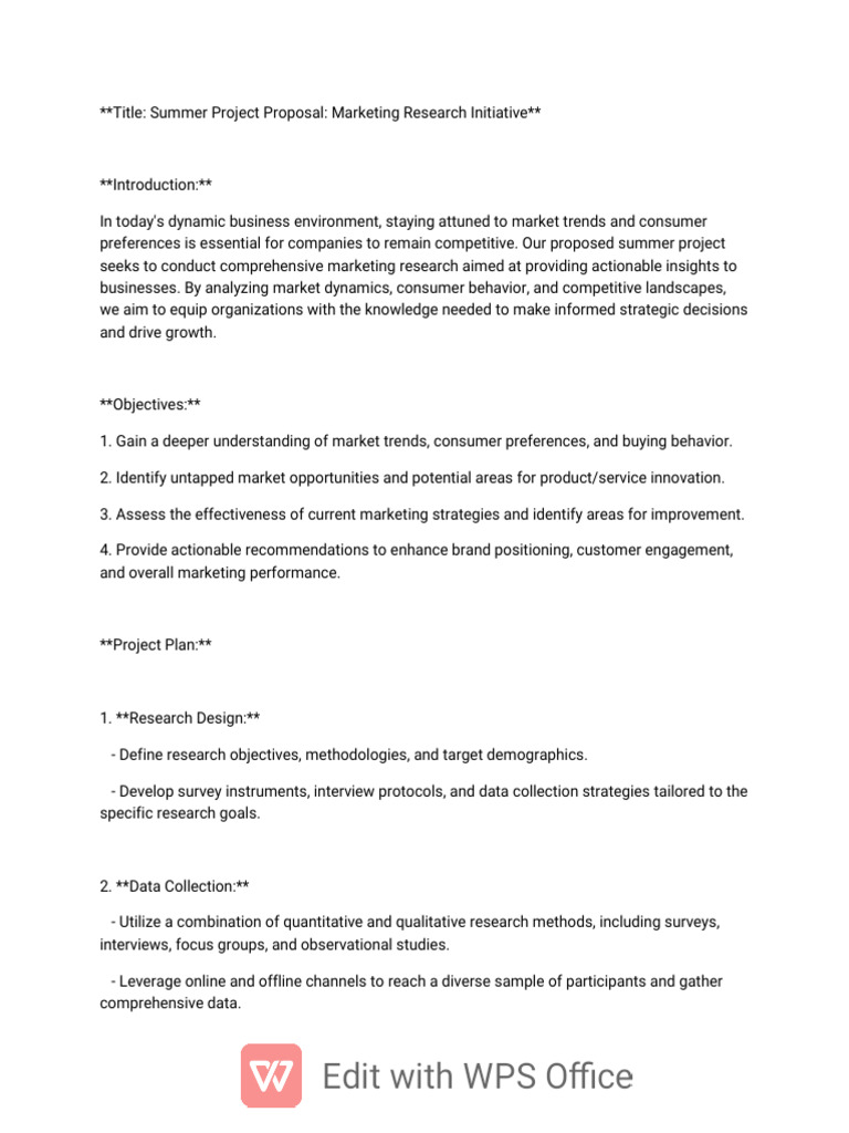 Summer Project Proposal On Marketing Research Initiative | PDF ...