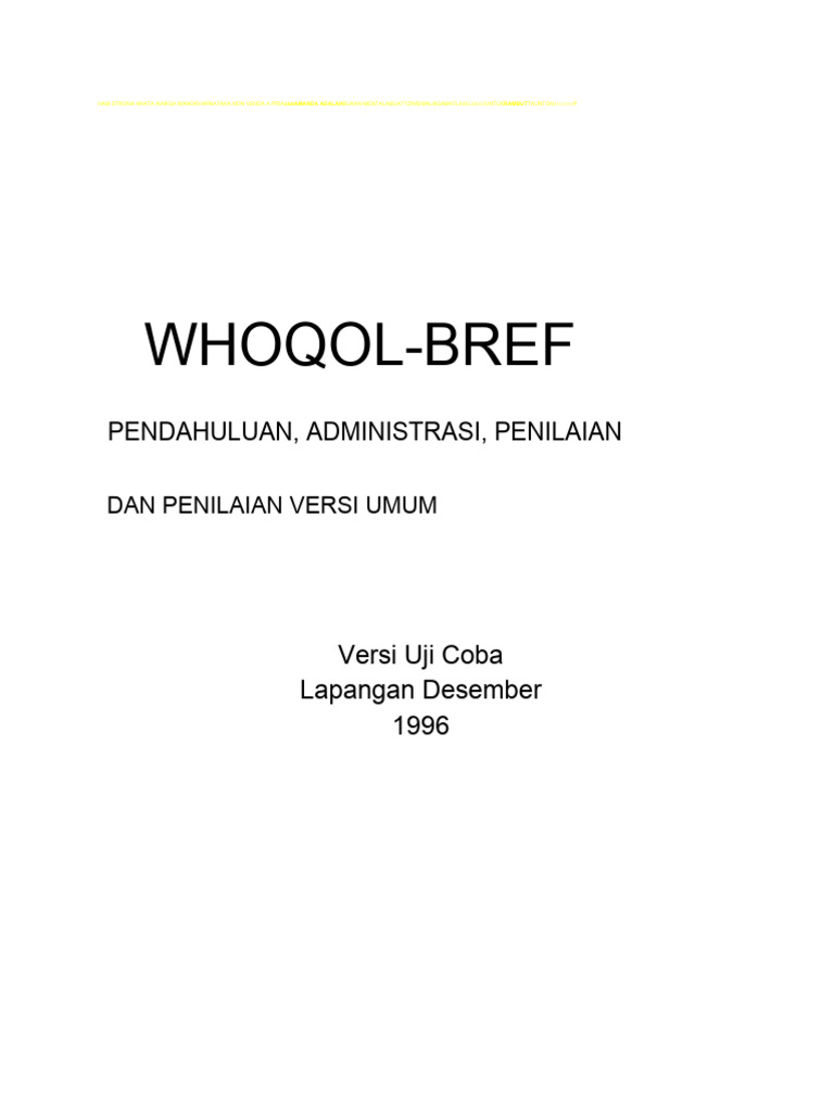 Salinan Terjemahan WHOQOL-BREF | PDF