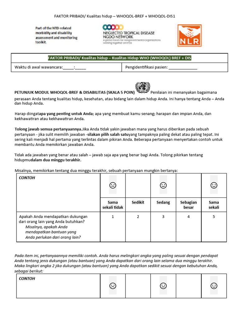 Salinan Terjemahan Personal Factors Quality of Life WHOQOL-BREF & DIS | PDF