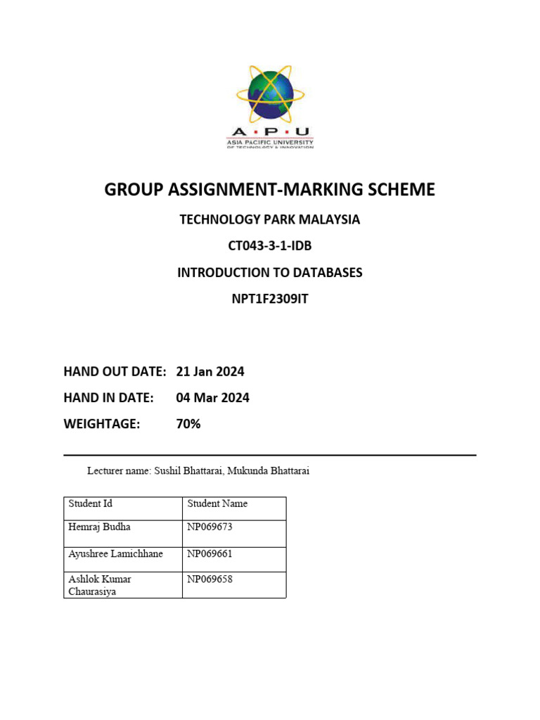 Database Group Assignment | PDF | Databases | Relational Database Database Group Assignment | PDF | Databases | Relational Database