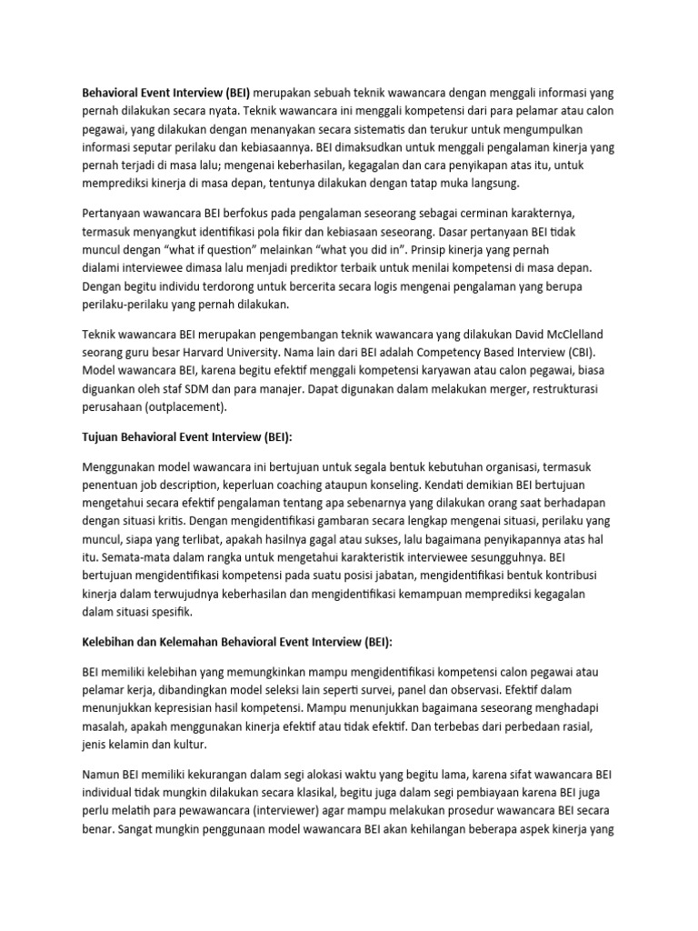 Behavioral Event Interview | PDF | Karier & Perkembangan | Bisnis