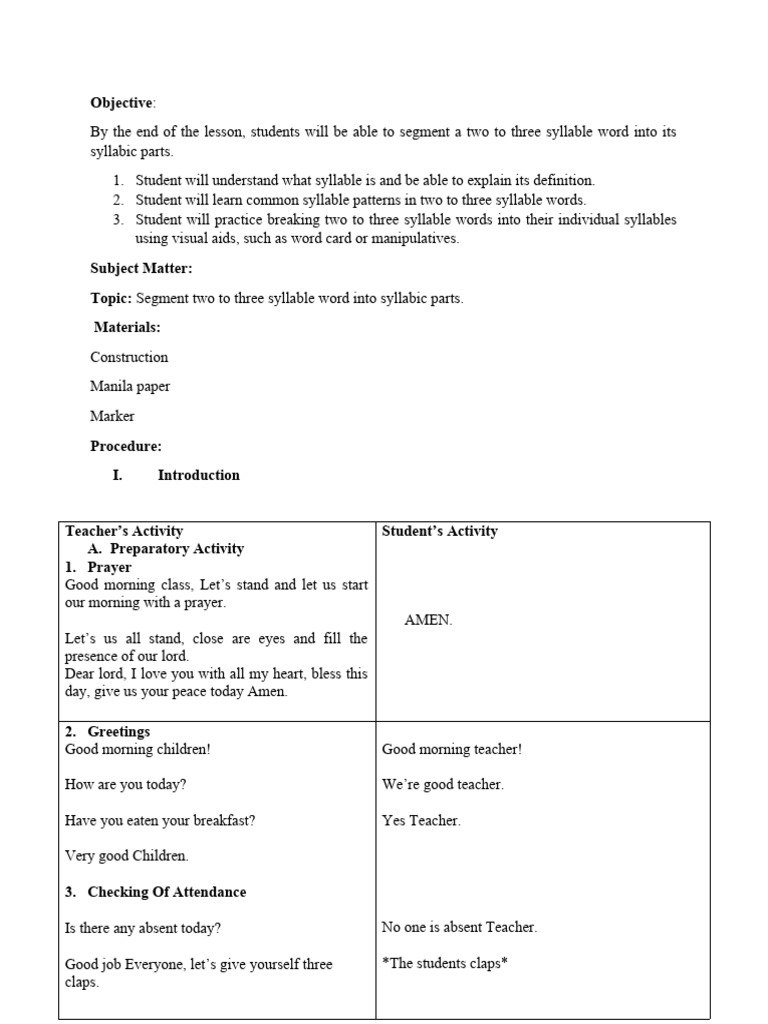 Lesson Plan Kay Maam Recy..... | PDF | Syllable | Human Communication