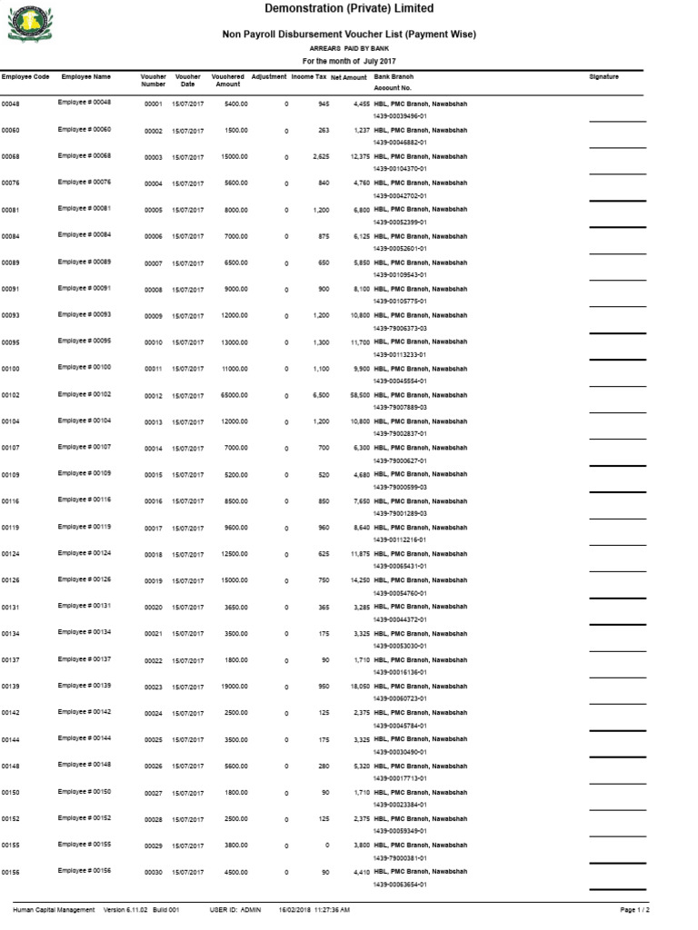 Non Payroll Disbursement Voucher List | Download Free PDF | Payroll Tax ...