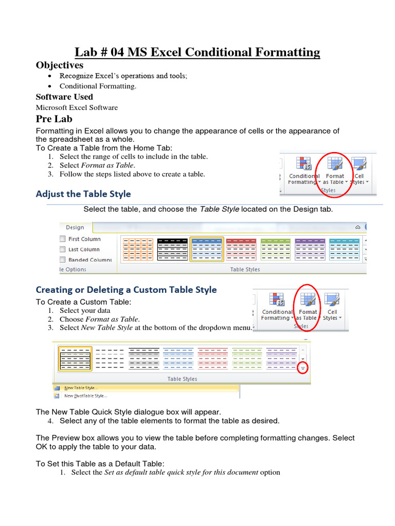 Lab # 04 MS Excel Conditional Formatting | PDF | Microsoft Excel | Table (Database)